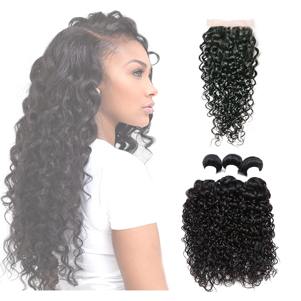 LACE CLOSURE - BEACHWAVE+ 3 BUNDLES(#1B) – Sapphire Virgin Hair